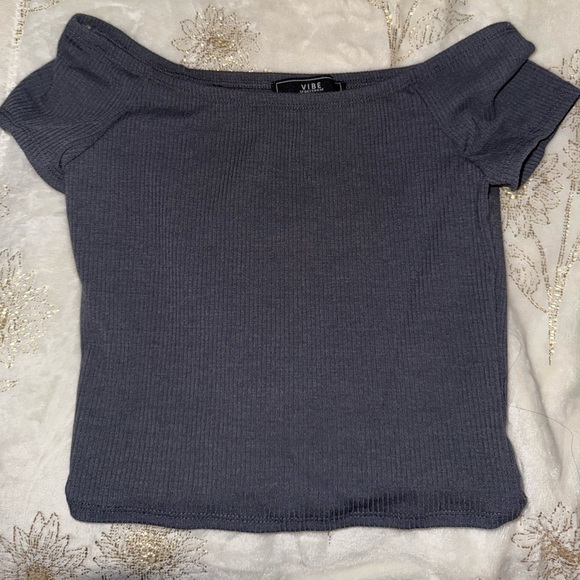 Vibe | Tops | Vibe Gray Fitted Offshoulder Crop Top | Poshmark
